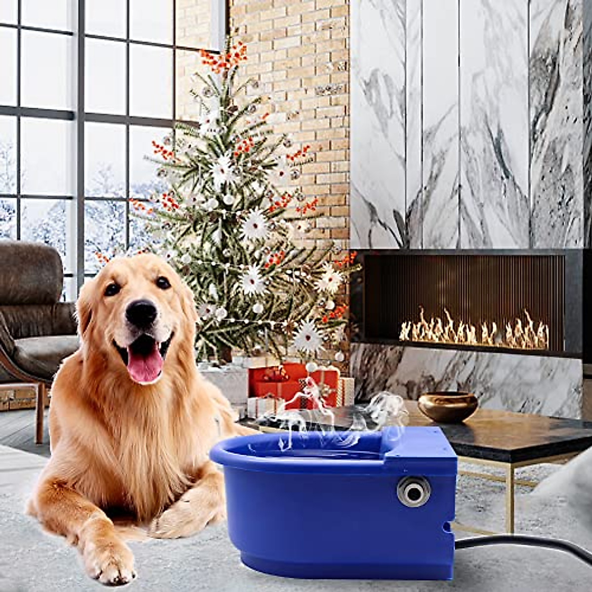 APlayfulBee Automatic Heated Dog Waterer Bowl Feeder Constant Temperature Dispenser 3L Outdoor Thermal Bowl with Float Ball Valves for Pet Dog Horse Cattle Goat Sheep (Blue)