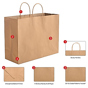 Brothersbox Large Brown Paper Bags with Handles 50PCS Kraft Gift Bags Bulk, 16 * 6 * 12 Inch for Birthday Party Grocery Retail Shopping Business