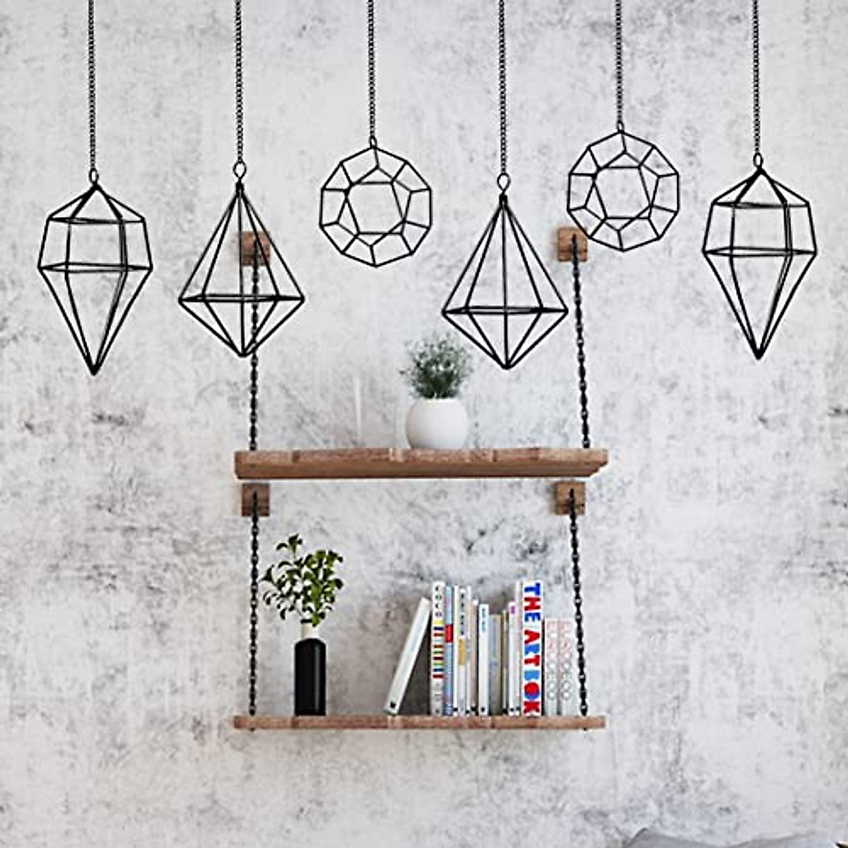 libproqia Small Air Plants Hanging Holders Wire Airplants Planter Hanger Black Geometric Metal Himmeli 6pcs Tillandsia Air Fern Display Holders for Hanging Air Plants