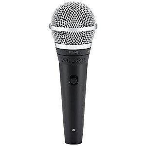 Shure PGA48 Dynamic Microphone - Handheld Mic for Vocals with Cardioid Pick-up Pattern, Discrete On/Off Switch, 3-pin XLR Connector, 15' XLR-to-XLR Cable, Stand Adapter and Zipper Pouch (PGA48-XLR)