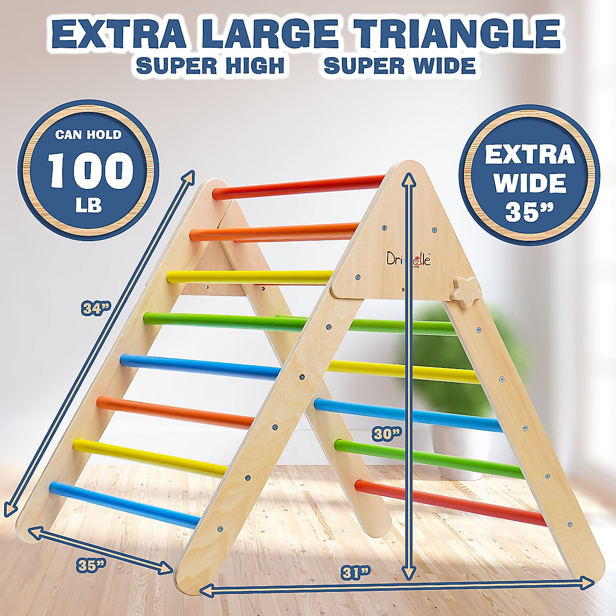 Climbing Triangle with Tent - Wooden Climbing Toys for Toddlers & Baby - X-Large Foldable Colorful Climber Indoor Gym for Kids - 100% Safe - CPSIA Lab Certified - Driddle