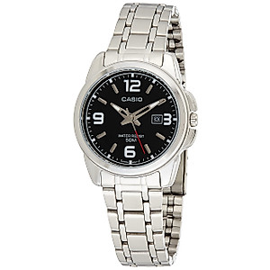 Casio Women's LTP1314D-1AV Silver Stainless-Steel Quartz Watch with Black Dial