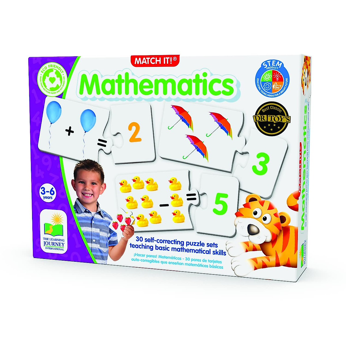 Learning Journey International LLC Match It! Mathematics - STEM Addition and Subtraction Game - 30 Matching Pairs – Preschool Games & Gifts for Boys & Girls Ages 3 and Up, Multi