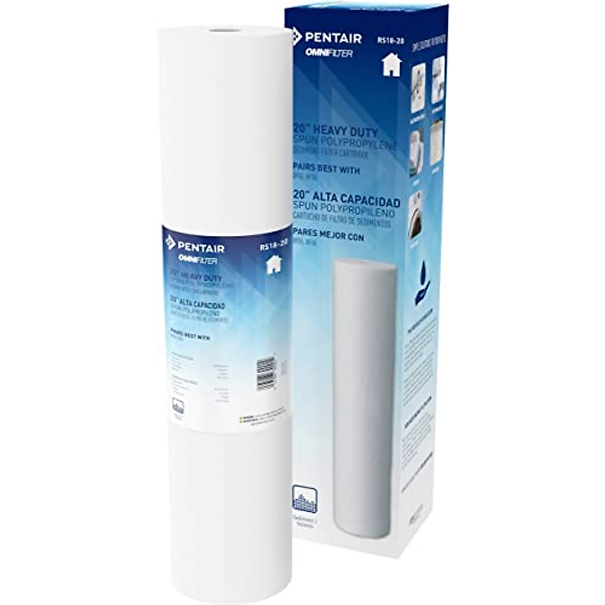 Pentair OMNIFilter RS18-20 Sediment Water Filter, 20-Inch, Whole House Heavy Duty Spun Polypropylene Replacement Cartridge, 20" x 4.5", 50 Micron,White