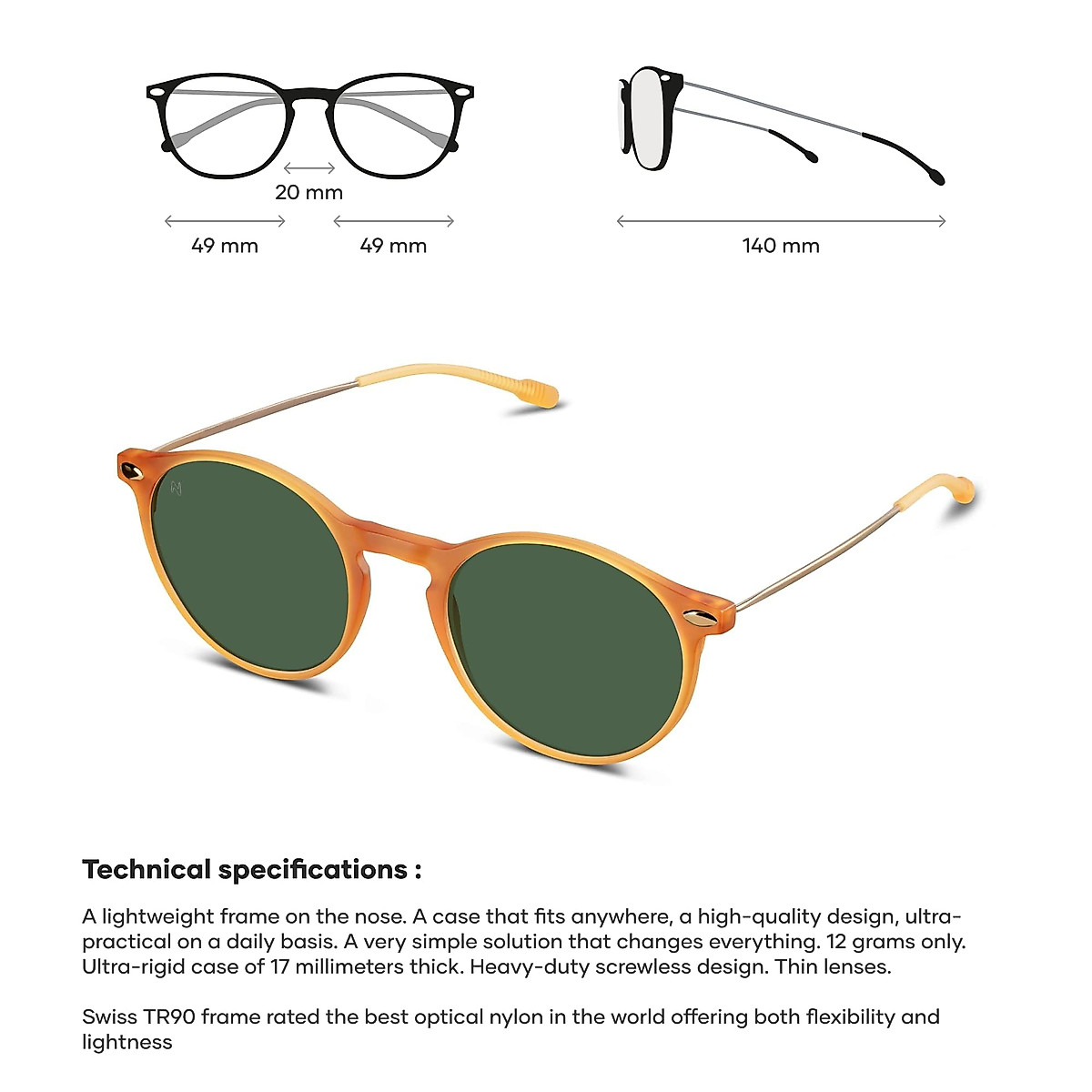 NOOZ Sunglasses polarized for Men and Women - 100% UV protection - Honey Color - with Compact Case - CRUZ Collection