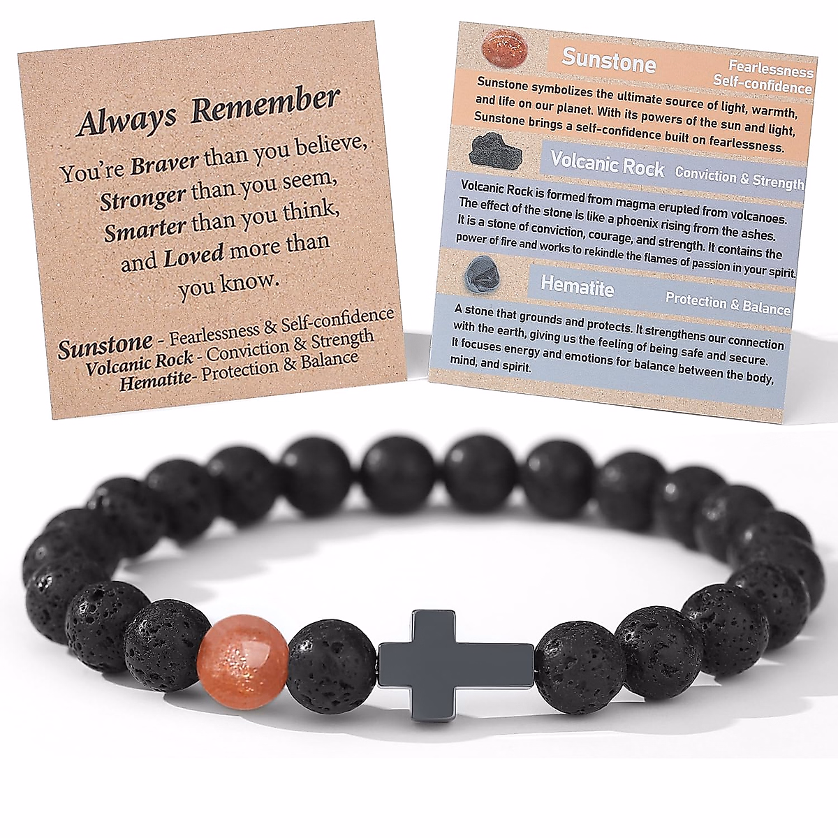 THEMEROL Easter Basket Stuffers Teen Boy Gifts Kids Cross Bracelet for Men Confirmation Black Beaded Christian Teenage 13 Year Old Boy Gifts Ideas Birthday Christmas Day Stocking Valentines