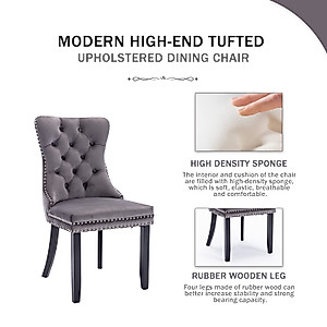 Kiztir Velvet Dining Chairs Set of 4, Upholstered Dining Chairs with Ring Pull Trim and Button Back, Luxury Tufted Dining Chair for Living Room, Bedroom, Kitchen (Gray)