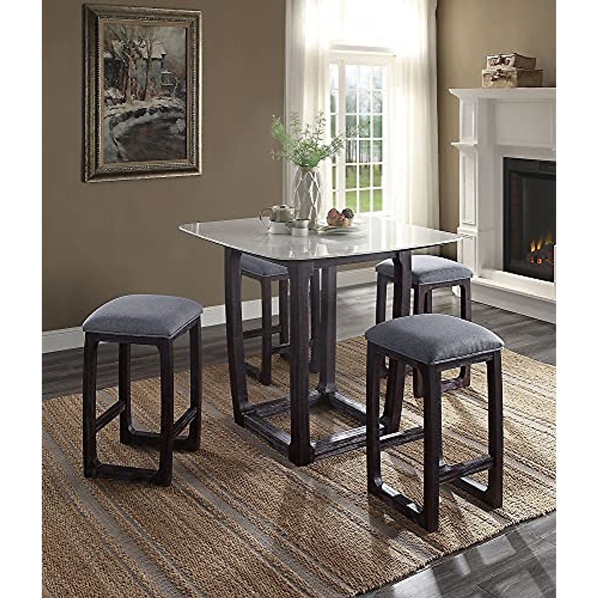 Acme Furniture Razo Counter Height Table, Marble & Weathered Espresso