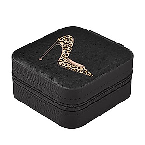 susiyo Travel Jewelry Box Women Shoes Leopard PU Leather Jewelry case Small Portable Jewelry Organizer Box for Rings Earrings Necklaces Bracelets(Black)