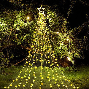 HENHUI ChristmasDecorations Outdoor Star Lights,16.4Ft Christmas Tree Toppers String Lights 320 LED 8 Memory Modes Timer with 14" Lighted Star for Valentine Christmas Holiday Birthday Festival