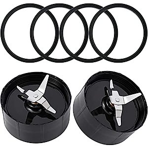 2 Cross Blades with 4 Rubber Gaskets QT Replacement Parts Compatible with 250w Magic Bullet Blender, Juicer and Mixer(Model MB1001)