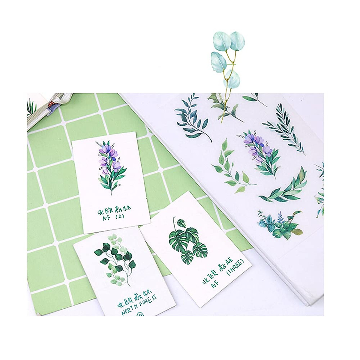 Kawaii Green Plant Flower Sticker Set Nature Theme Stickers Pack for Scrapbooking Journaling DIY Personal Journal Planner Calendar Agenda Letter Diary Envelope Gift Decor Card Making Decal Labels (B)