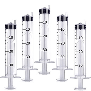 5 Pack 30ml Large Plastic Syringe, Syringe for Liquid, Oral, Scientific Labs, Measurement, Feeding Pets, Glue or Oil or Fluid Applicator, Individual Packaged (30 ML)