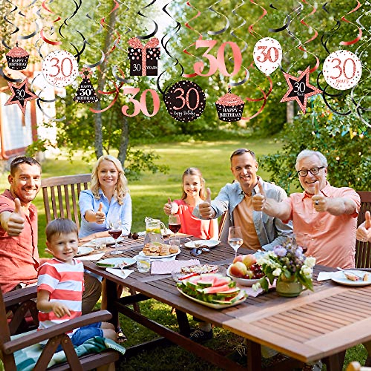 Birthday Party Decorations, Birthday Party Rose Gold Hanging Swirls Ceiling Decorations Shiny Foil Swirls for Birthday Decorations Supplies 30 Count (30 Style)