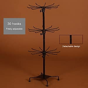 NMFIN 3Tier Rotating Jewelry Display Rack,Metal Earring Display Stands Jewelry Organizer Rack Tower Bracelet Holder for Necklace Ring Keychain,Black