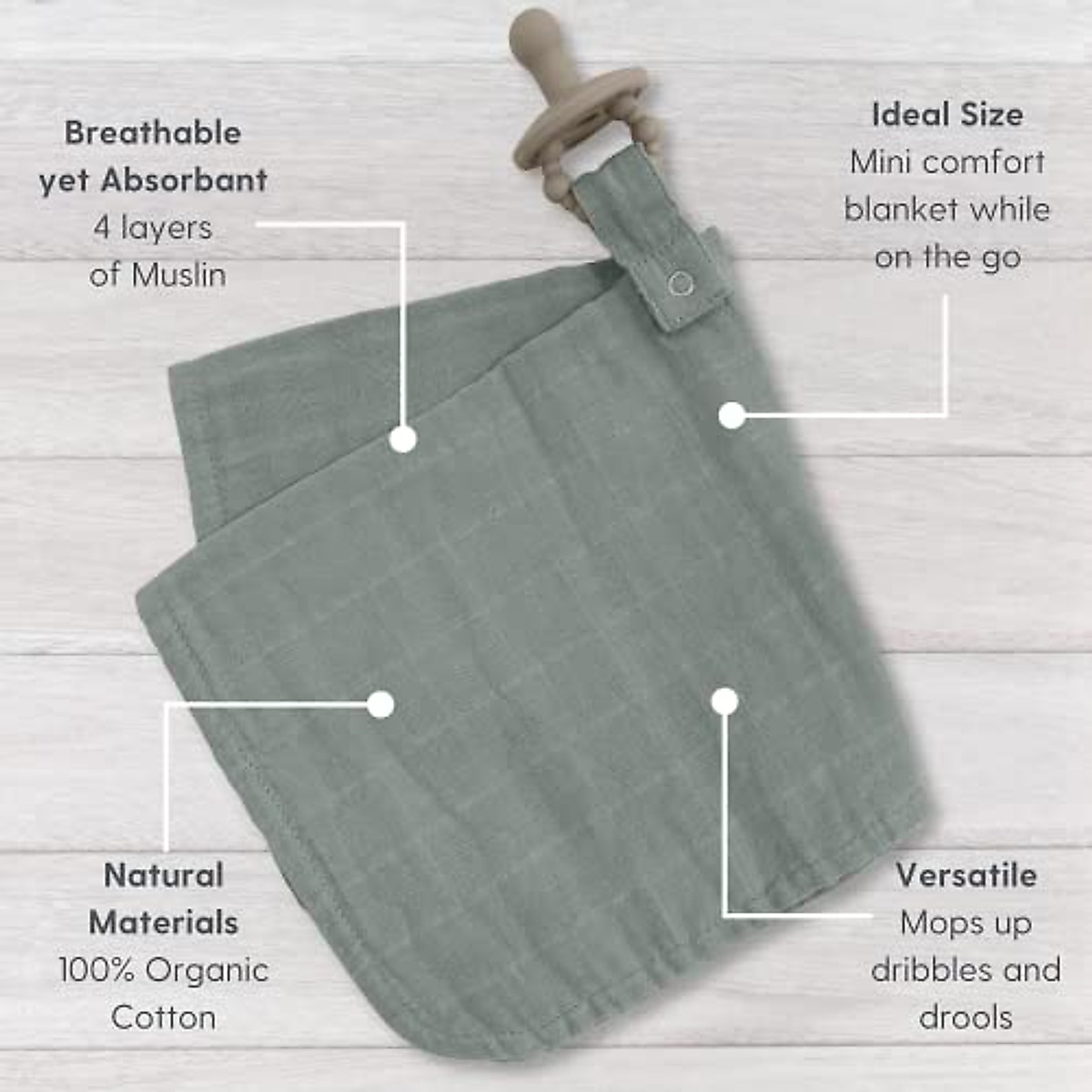 MOZAH Muslin Pacifier Lovey Blanket - Organic Security Blanket Lovies for Babies Lovey Pacifer Holder (Belgian Grey)
