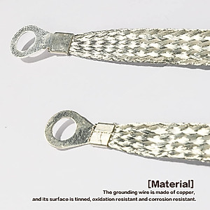 Universal Flat Braided Copper Ground Strap,Professional Vehicle Grounding Cable Straps with Terminals Plugs,Tinplate Silver Color Automotive Engine Copper Ground Strap for Most Cars