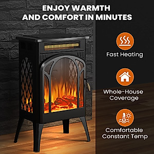 Rintuf Electric Fireplace, Freestanding Infrared Fireplace Stove w/ 5100BTU, 1500W Fast Heating, 3D Flame Effect, Remote Control, Timer, Safe Protection, Fireplace Heater for Living Room, Bedroom