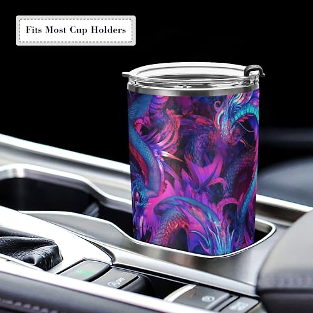 HXshaoye Cyberblue purple dragon Stainless Steel cups for hot and cold with Straw Leak Resistant Flip mug spill proof leak proof for School, Sports, Daycare, Camp & More leakproof 20oz coffee tumbler