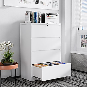 WIILAYOK Lateral File Cabinet, 4 Drawer Metal Lateral Filing Cabinet with Lock, File Cabinet for Home Office fits Letter/Legal/A4 Size