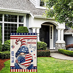 Patriotic Gnome Garden flag for 4th of July 12x18 Double Sided,American Gnome with Love Heart Small Yard Flags for Independence Day Memorial Day Decor for Summer Farmhouse Holiday Outside Outdoor