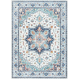 Art&Tuft Area Rugs 8x10, Machine Washable Rugs 8x10 - Stain Resistant Large Living Room Rug, Low Pile No Slip 8x10 Area Rugs for Bedroom, Living Room, Kitchen, Office, Blue