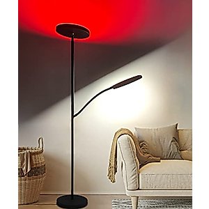 RGB Floor Lamp,Modern LED light Rotatable with Standing Lamp 24W/2000LM Main Light and 10W/350LM Side Reading Lamp, Adjustable Tall Lamps with Remote & Touch &APP Control for Living Room,Bedroom