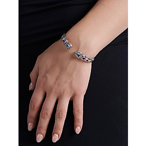 DEVATA Sterling Silver 925 and 18K Gold with Citrine Bali Filigree Cuff Bracelet DHK3226ACT (Size M)