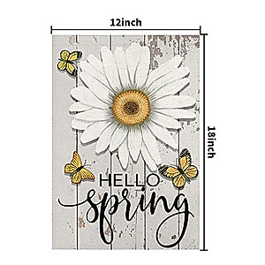 Hello Spring Flower Garden Flag 12x18 Inch Double Sided Burlap Outside, Seasonal Floral Sign Yard Outdoor Small Flags DF237