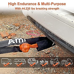 Amblee Synthetic Soft Shackle Recovery, 1/2 inch x 24 inch Recovery Rope Shackle (44,235 lbs Max Breaking Strength), Tow Shackles with Sleeves for ATV UTV SUV Trucks Sailing (2-Pack, Orange)