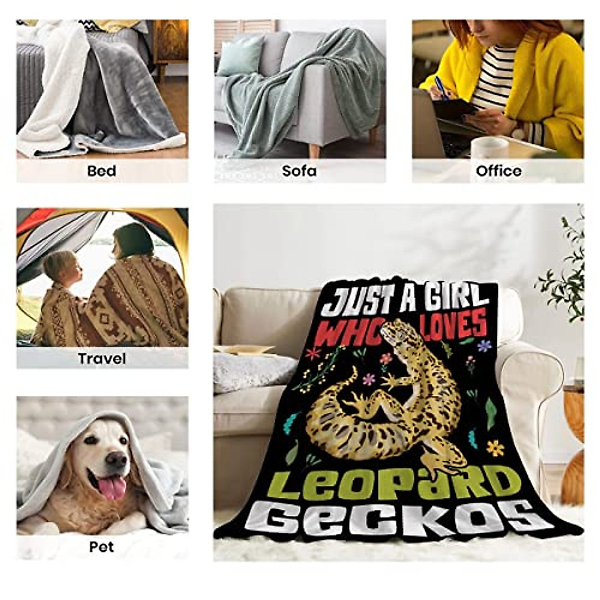 Leopard Gecko Blanket,Funny Gecko Gifts,Just A Girl Who Loves Leopard Gecko Flannel Throw Blanket,Super Soft Cozy Blanket,Fuzzy Warm Cozy Bedding Blankets for Couch Bed,40"x50"-Throw Size for Kids