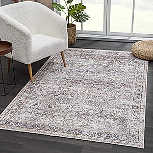 Hauteloom Holi Collection Shiraz - Machine Washable Oriental Persian Living Room Kitchen Bedroom Dining Room Area Rug - Neutral Vintage Distressed Boho Style - Beige, Red, Olive Green - 9'2"x12'