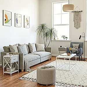 CubiCubi Nightstand with Fabric Storage Drawer, X-Design End Table for Bedroom, Small Side Table for Living Room, Sofa Couch, White