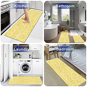 Cute Lemon Yellow Kitchen Rug and Runner Sets 2 Piece Non-Slip Bath Mats and Rugs Spring Summer Fruit Decorative Area Runners Rubber Backing Carpets Floor Sink Doormat