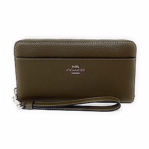 Coach Accordian Zip Phone Wallet Wristlet (leather, Cargo Green)