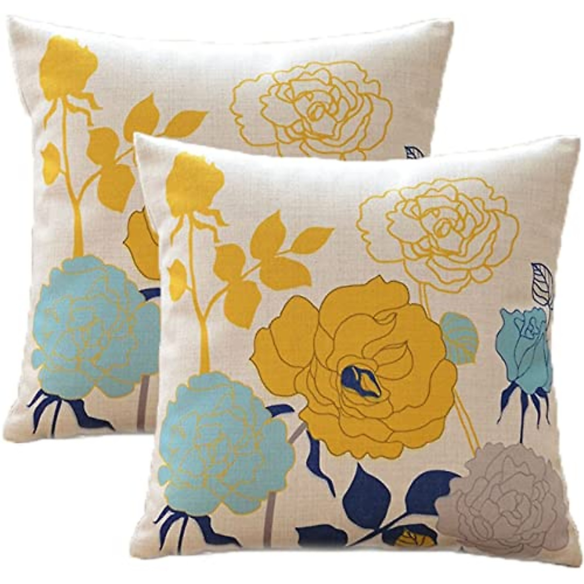 sykting Outdoor Pillow Covers Waterproof Set of 2 Floral Pattern Farmhouse Yellow Outdoor Pillow Covers for Patio Furniture Porch Garden 18x18 Inch