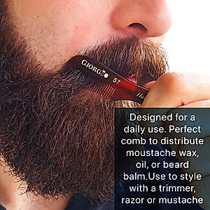 Giorgio G57 Extra Small Men's Fine Tooth Beard and Mustache Comb for Facial Hair Grooming and Styling. Wallet Pocket Comb Beard Comb for Men, Handmade, Saw-Cut and Hand Polished (2.75")