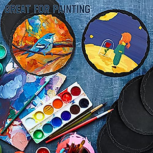 Slate Drink Coasters with Metal Holder, GOH DODD 4 Inch 8 Pieces Black Stone Coasters Bulk Cup Coaster Set for Bar Kitchen Home Apartment, Round