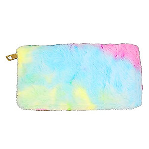 Pinsway Rainbow Fur Wallet Tie Dye Plush Zipper Long Clutch Purse Card Holder for Girls (Rainbow Ombre 1)