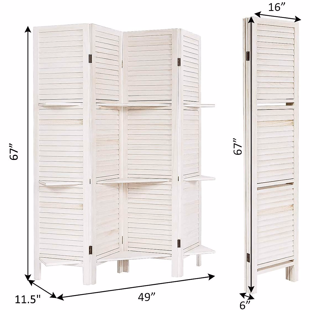 Happygrill 4-Panels Wooden Room Divider with Display Shelf, Folding Privacy Room Dividers Screen for Home Office, 5.6 Ft Tall