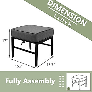Auzfy 2 Pieces Outdoor Ottomans for Patio, Assembled Aluminum Outdoor Ottoman with Gray Cushions, Aluminum Small Outdoor Foot Stools for Patio Porch Yard Garden Deck, Black Frame