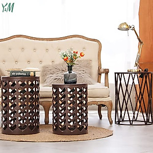 Y&M Set of 3 Round Heavy-Duty Side Table End Table, Coffee Table for Indoor Multifunctional Use, Outdoor Decorative Garden Stool Plant Stand-Pure Brown(Ship from US)