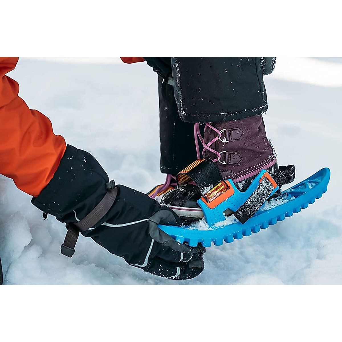 Crescent Moon Lightweight Youth Snowshoes with Foam, Perfect Kid Snowshoes for Snowshoeing, Toddler and Kids Snow Shoes with Secure Velcro Bindings, Rocker Cloud Deck and Ice Spikes