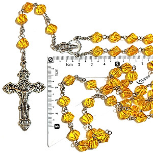 GeekTenet Yellow Faceted Cut Artificial Crystal YX Rosary Beads Chaplet Rosery Cross Catholic