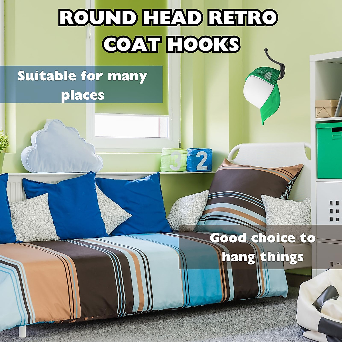 10 Pack Round Head Wall Hooks Coat Hooks, Hooks for Hanging Towels Clothes Robes Double-Prong Wall Mounted Decorative Coat Hanger with 20 pcs Screws (Silver)