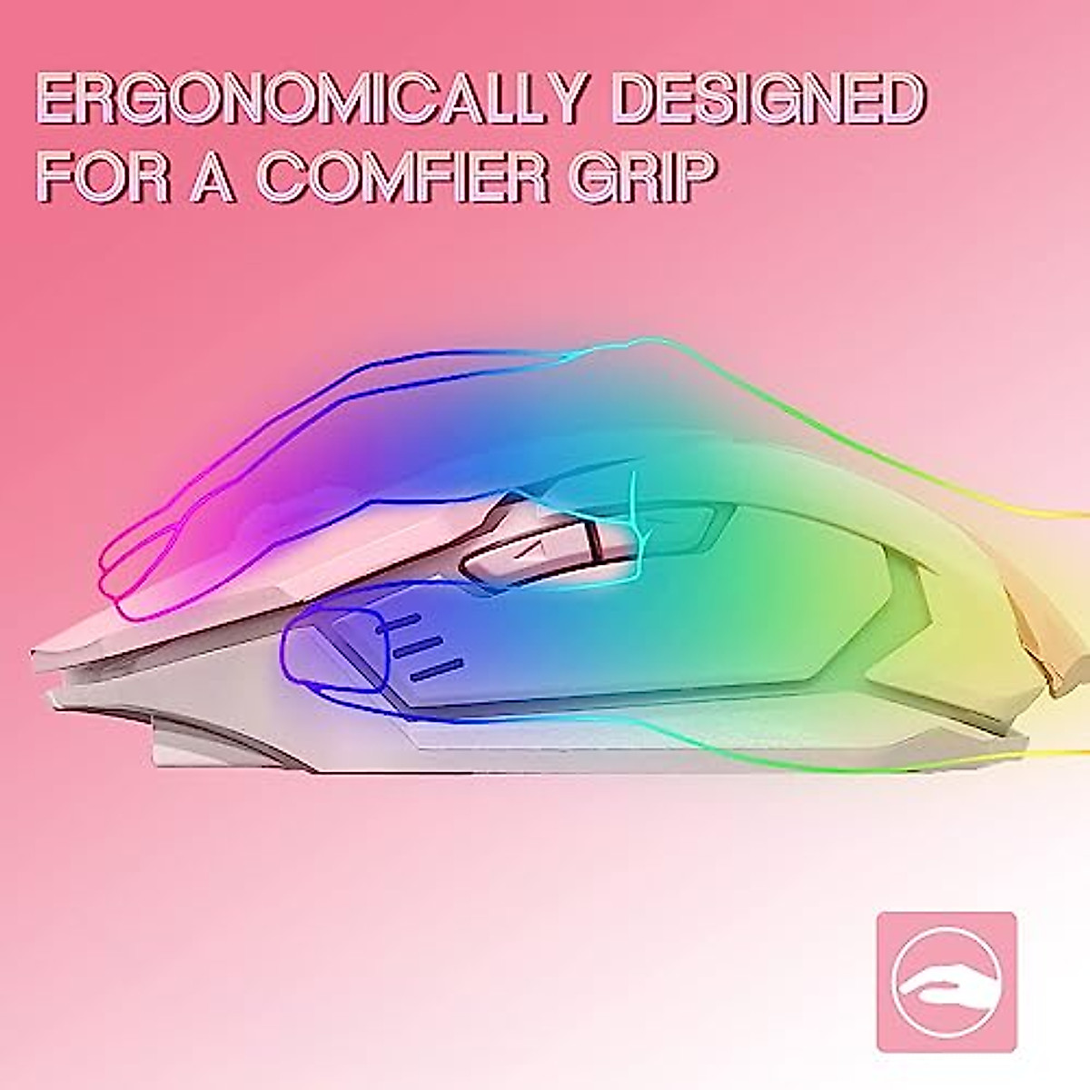 VEGCOO Pink Wireless Gaming Mouse, Silent Click Wireless Mouse with Colorful RGB LED Lights, Rechargeable Computer Mice with Side Buttons and 3 Level DPI, for Laptop and Desktop