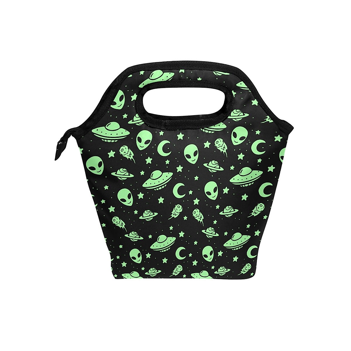HEOEH Green Alien UFO Moon Lunch Bag Cooler Tote Bag Insulated Zipper Lunch Boxes Handbag for Outdoors School Office