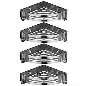 FVRTFT Bathroom Shelves Wall Mounted Shower Shelves Corner Shower Rack Stainless Steel with Hook No Drilling Self Adhesive for Kitchen Bathroom-Silver A_4th Floor