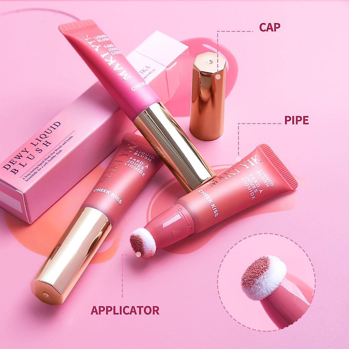 Liquid Blush Wand, Matte Face Blushes Beauty Wand with Cushion Applicator, Lightweight Pink Blush, Smooth Creamy Fomula (2# pink peony)