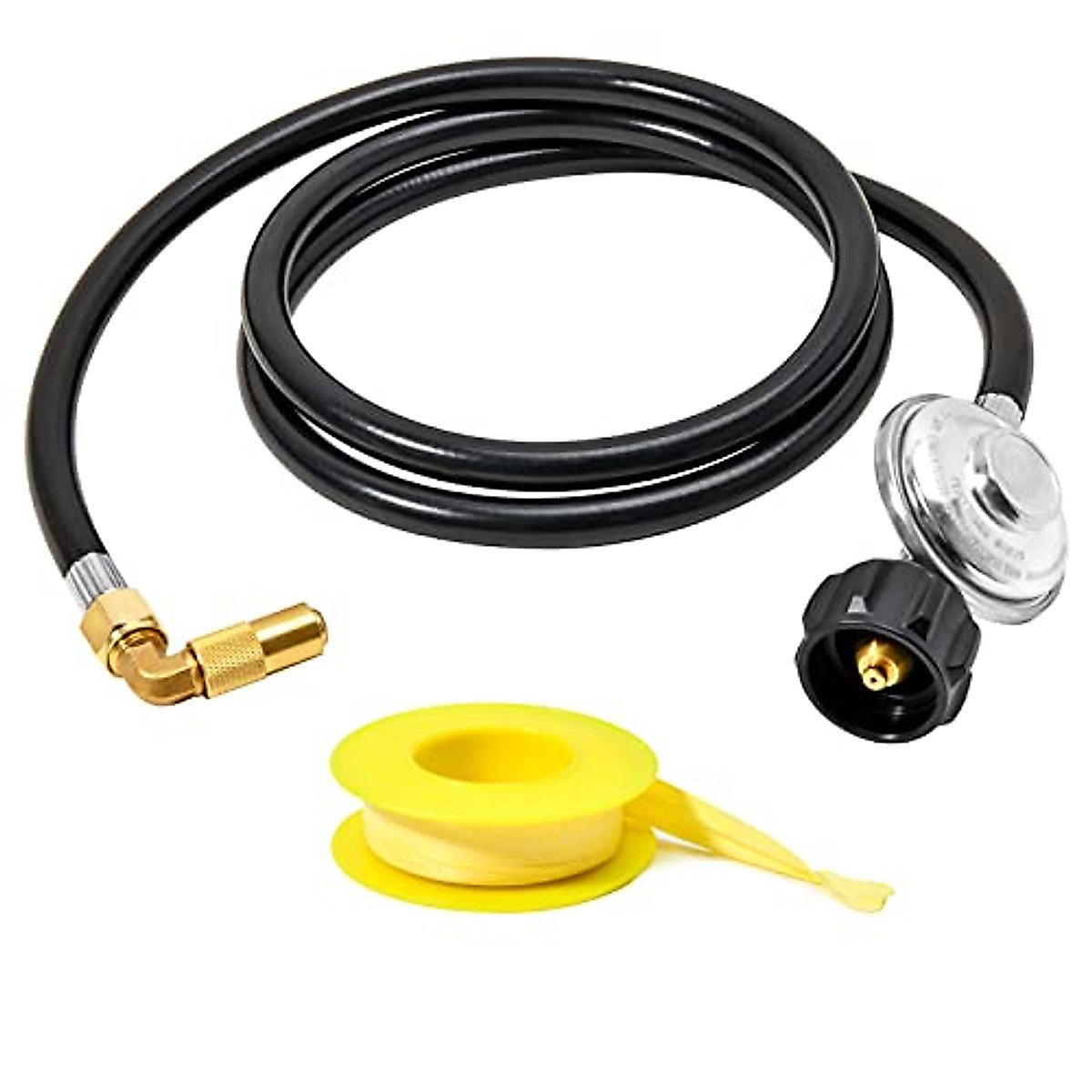 KTUOPEE 6 Feet Low Pressure Propane Adapter Hose with Regulator for Blackstone 17" and 22" Tabletop Flat Top Griddle, QCC1 Universal Grill Regulator Replacement Parts with Solid Brass Elbow Adaptor